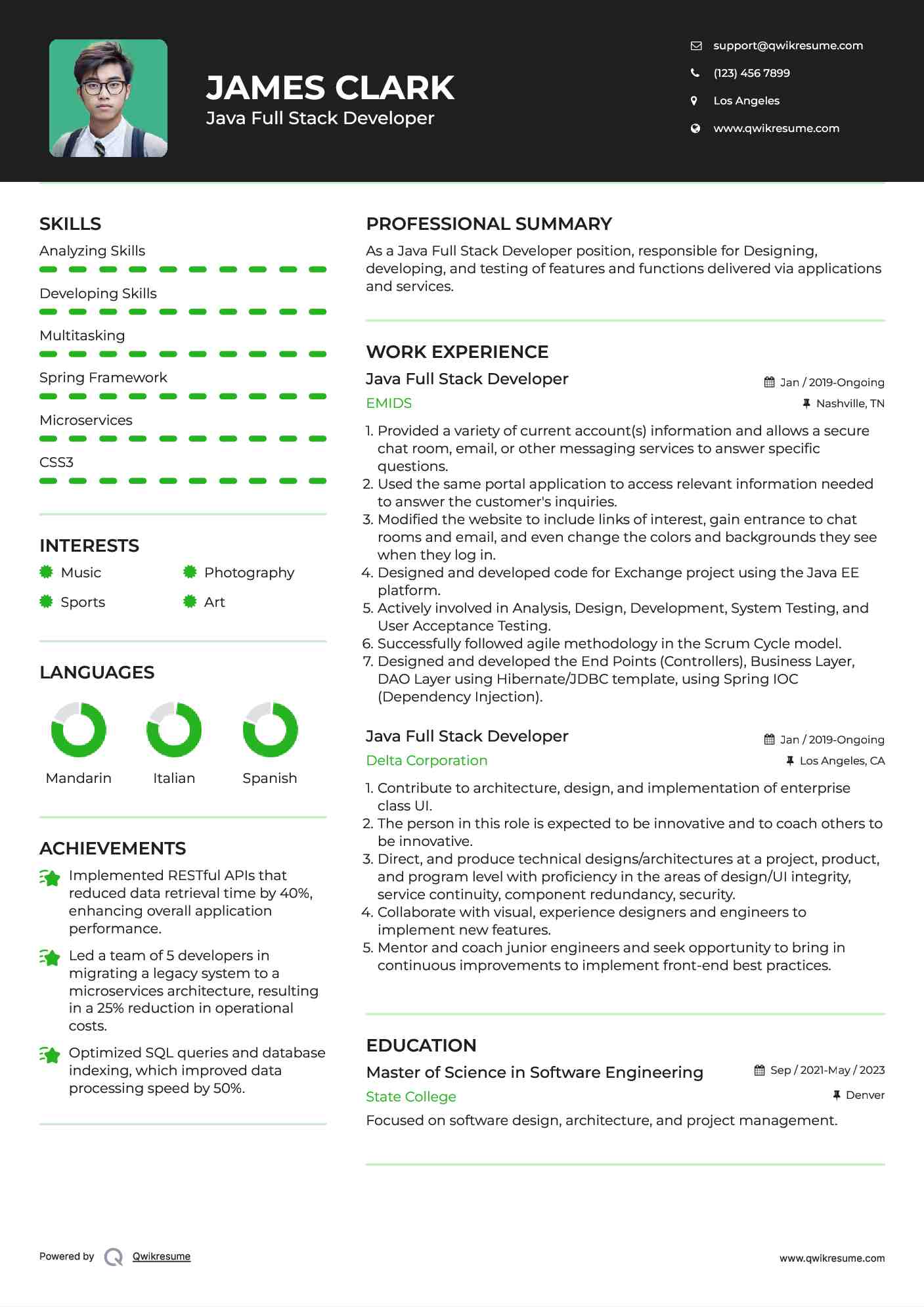 Java Full Stack Developer Resume Samples QwikResume