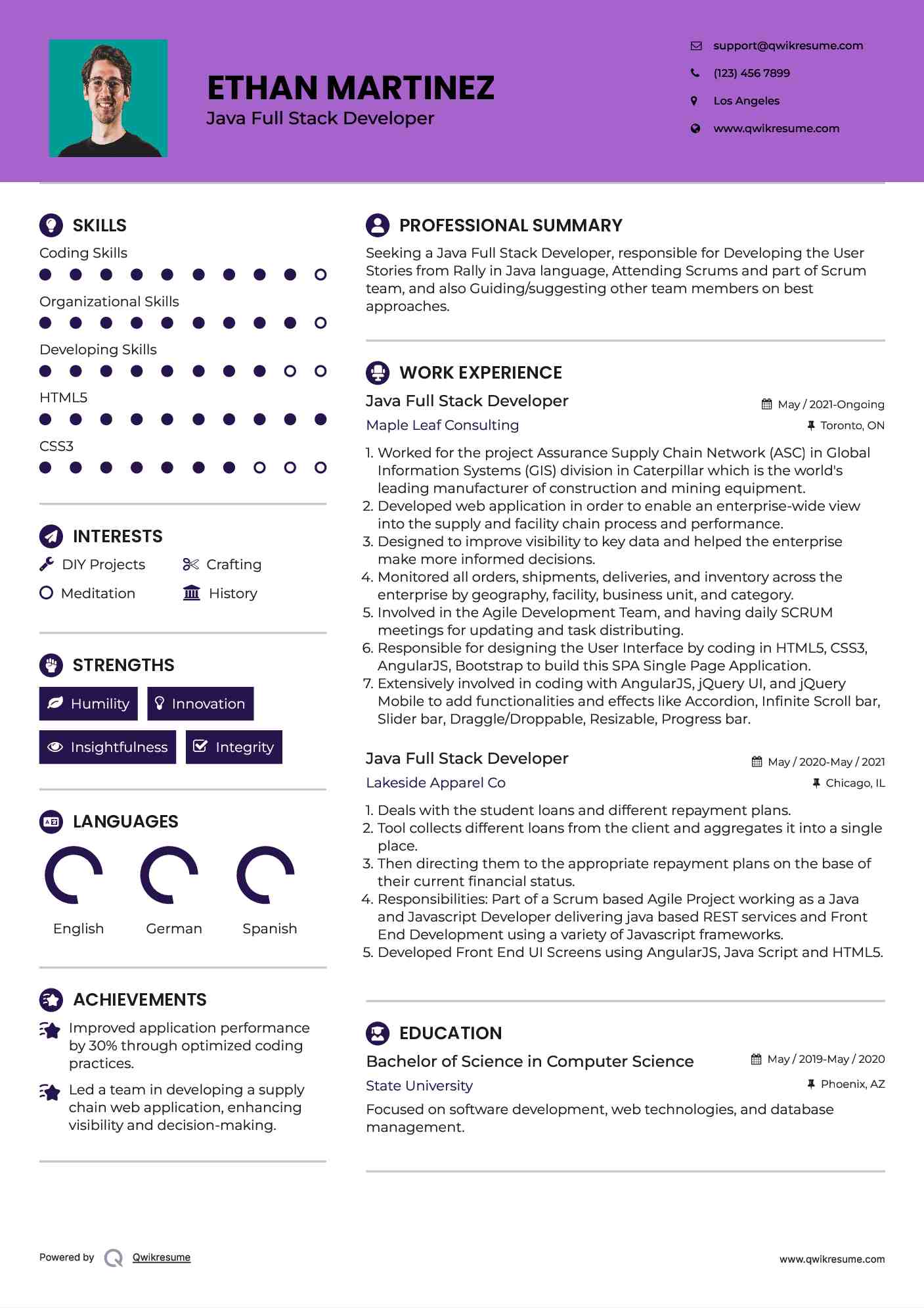 Java Angular Developer Resume