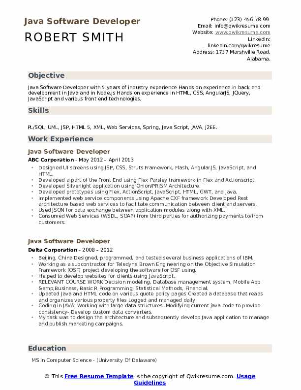 Java Software Developer Resume Samples QwikResume