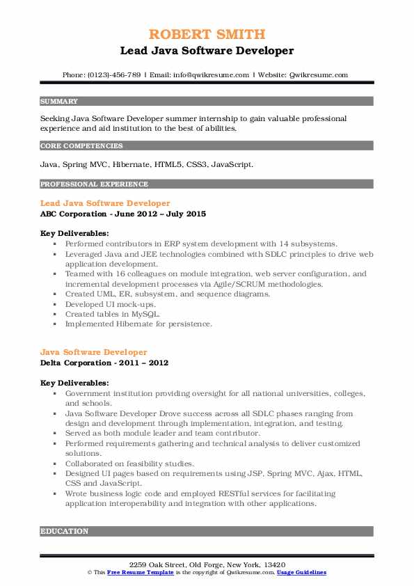 Java Software Developer Resume Samples | QwikResume