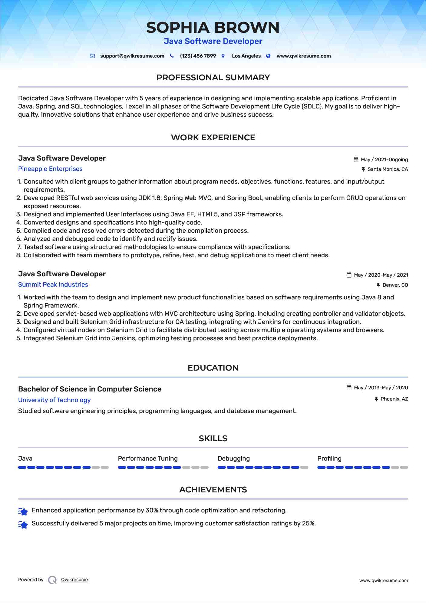 Java Software Developer Resume Samples QwikResume