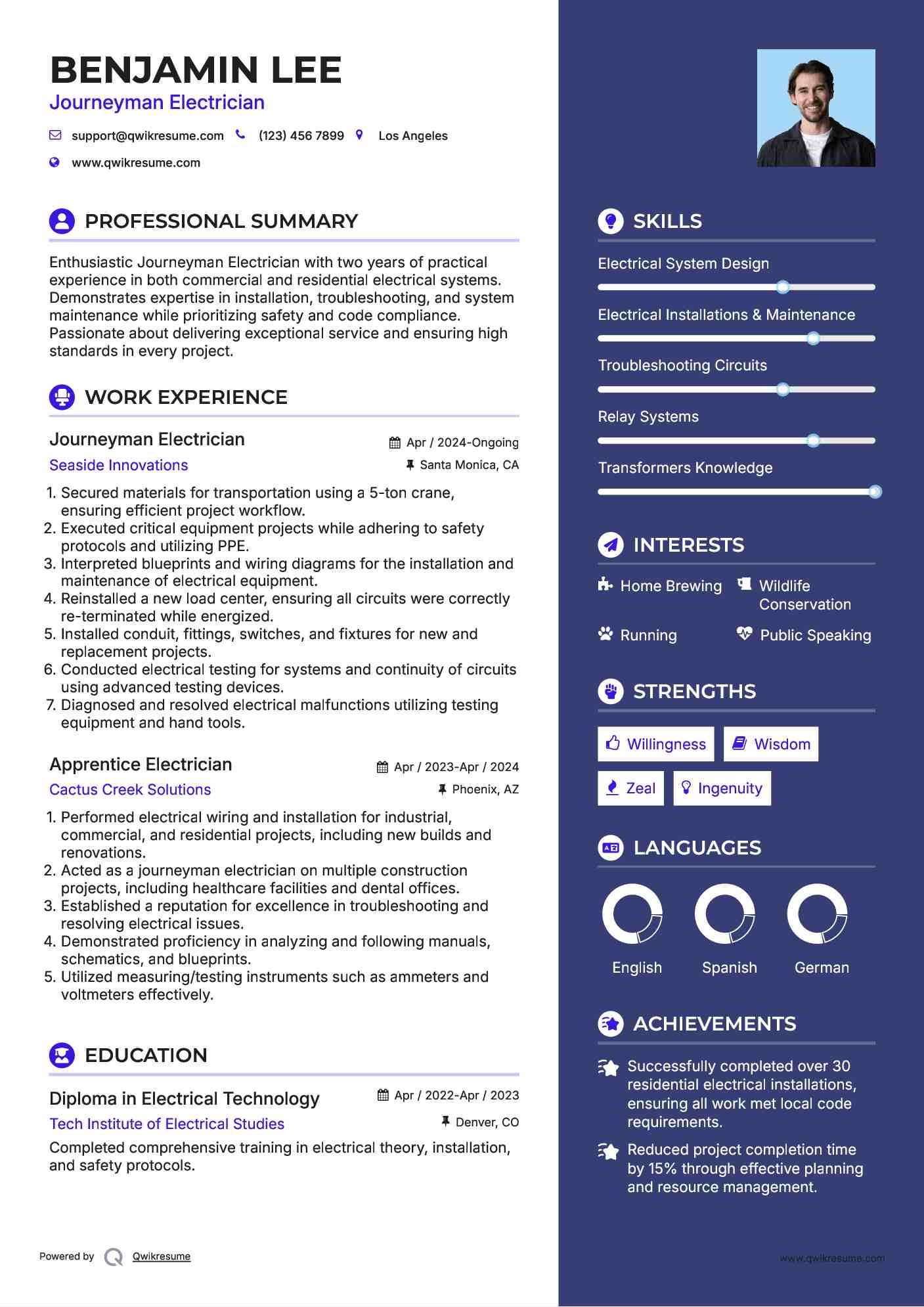 Journeyman Electrician Resume Template