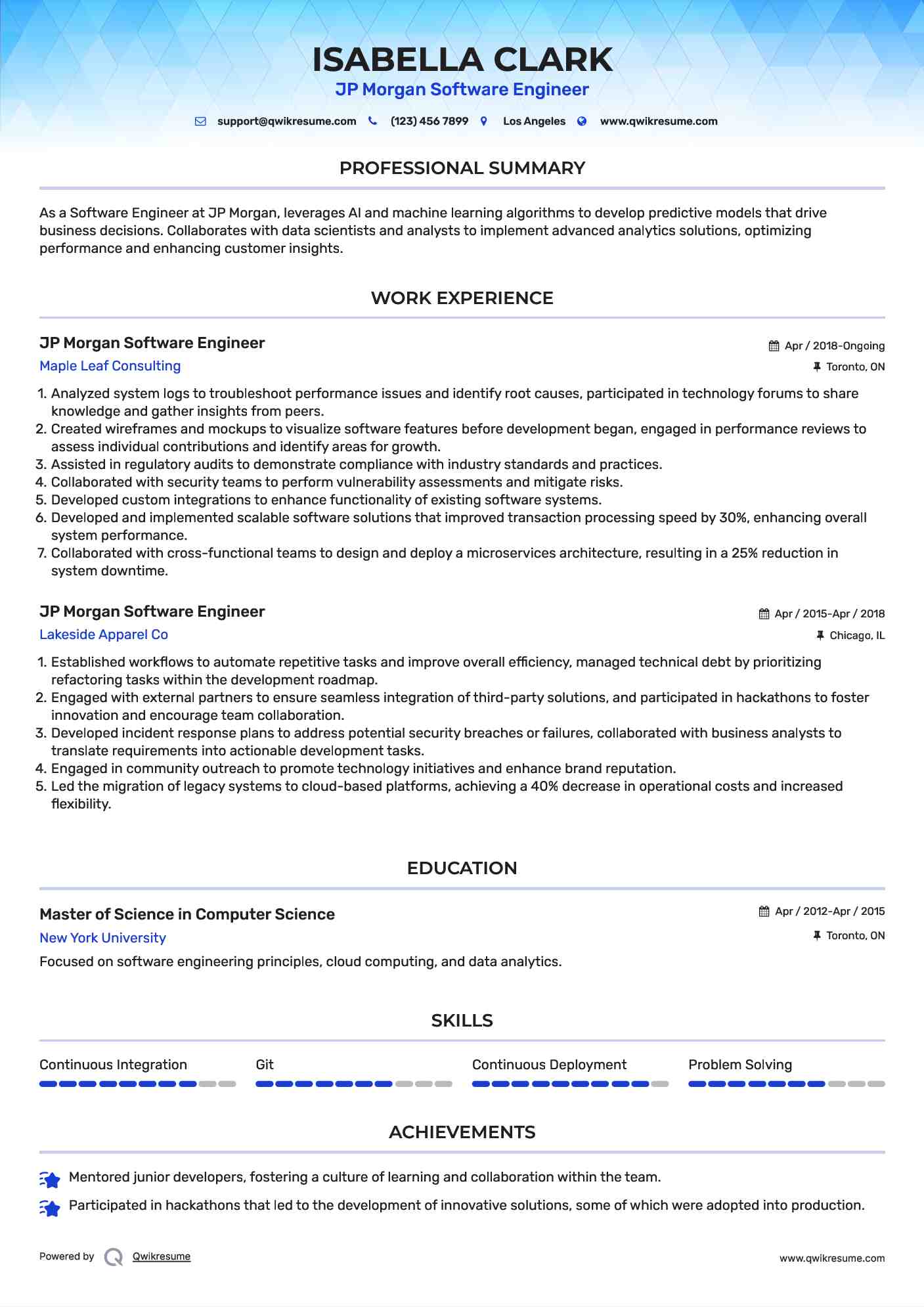 10+ JP Morgan Software Engineer Resume Samples & Templates for 2025