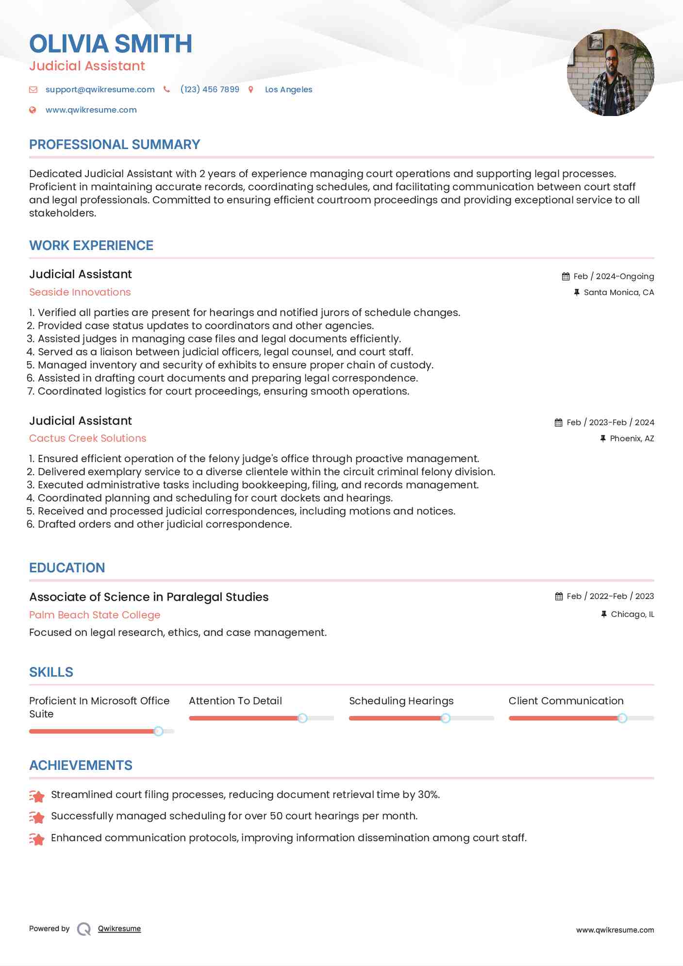 Judicial Assistant Resume Samples QwikResume