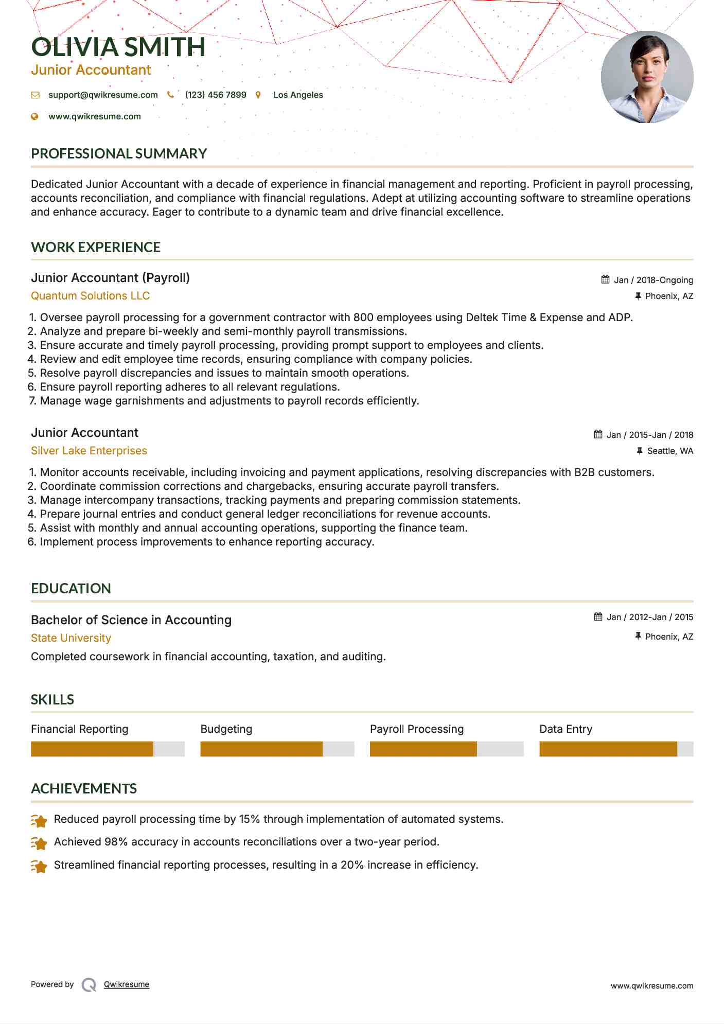 Junior Accountant Resume Samples QwikResume