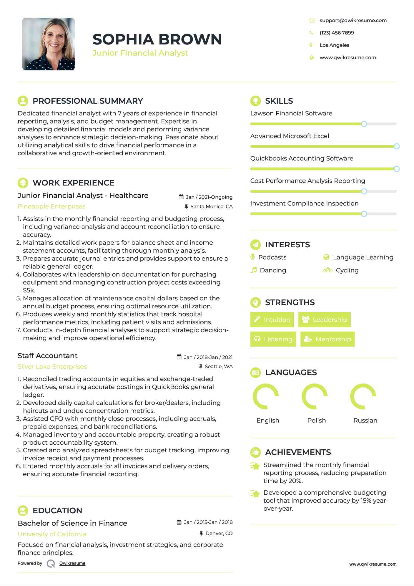 Junior Financial Analyst Resume Samples QwikResume