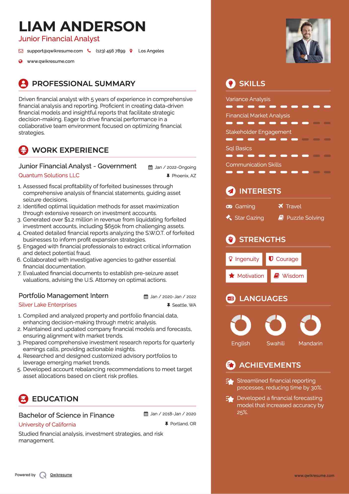 Junior Financial Analyst Resume Samples QwikResume