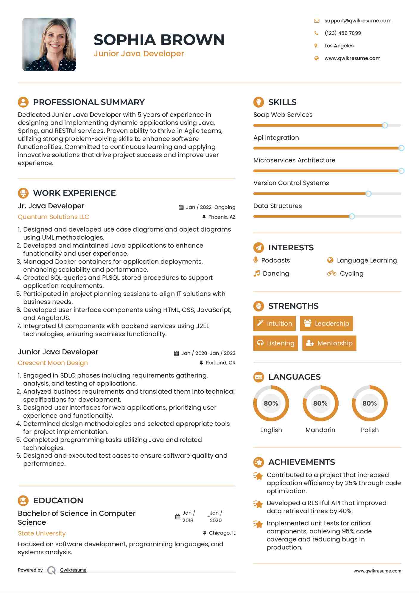 Junior Java Developer Resume Sample