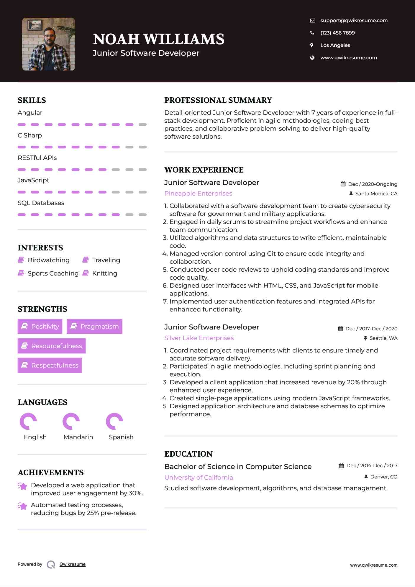 Junior Software Developer Resume Samples QwikResume