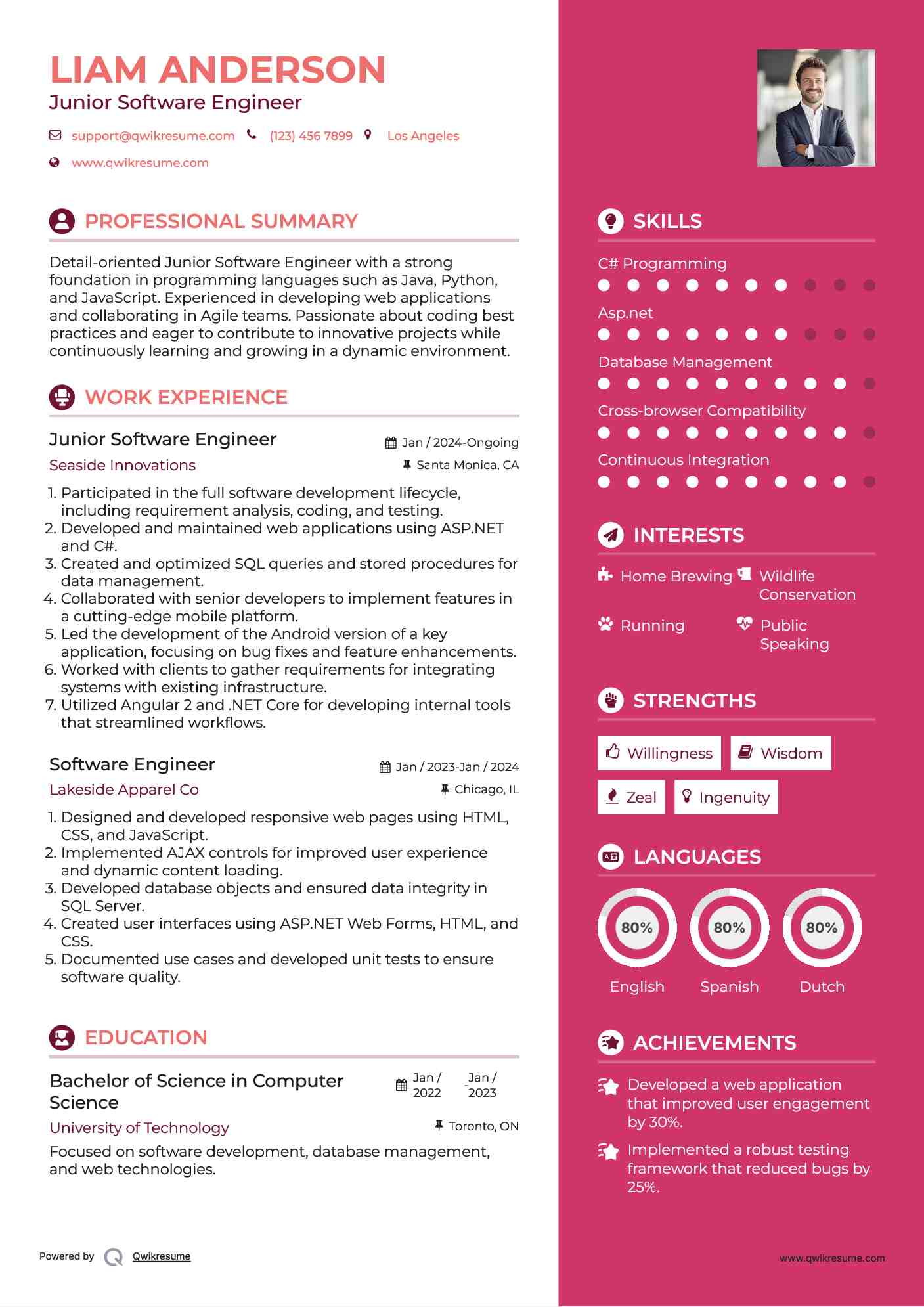 Junior Software Engineer Resume Samples QwikResume