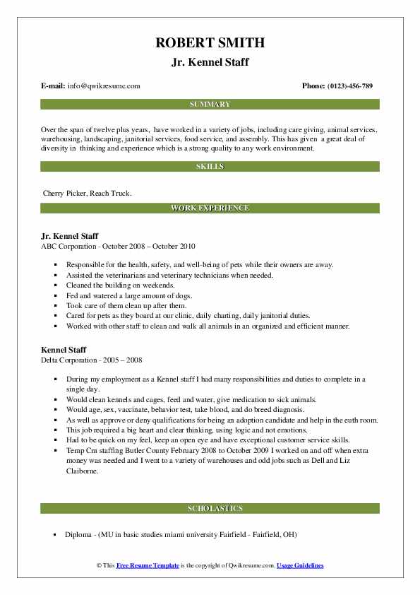 Kennel Attendant Sample Resume