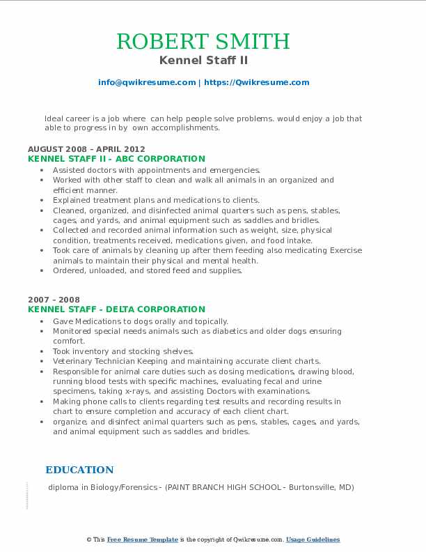 Kennel Attendant Sample Resume