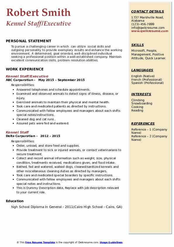 Kennel Attendant Sample Resume