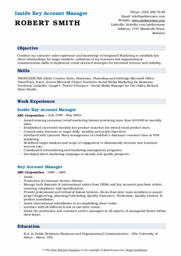 Key Account Manager Resume Samples QwikResume