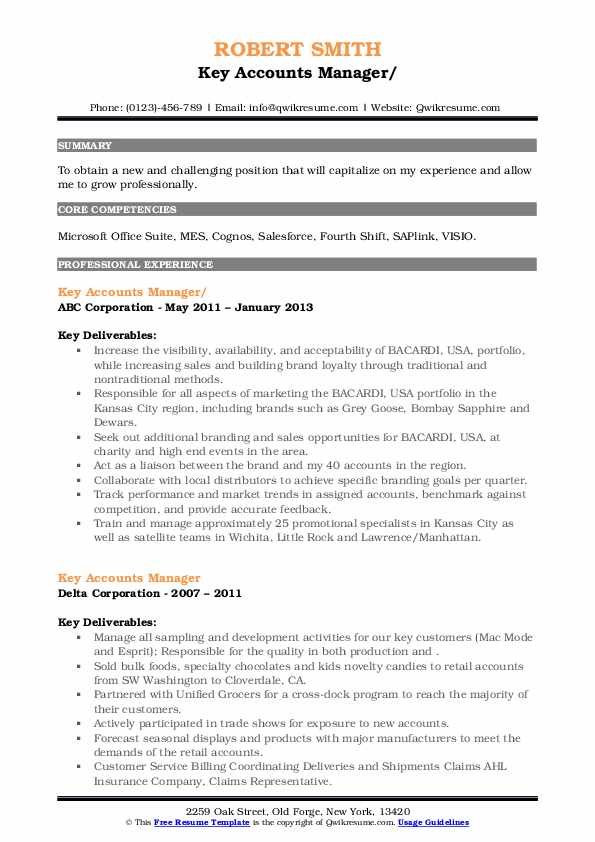 Key Accounts Manager Resume Samples | QwikResume