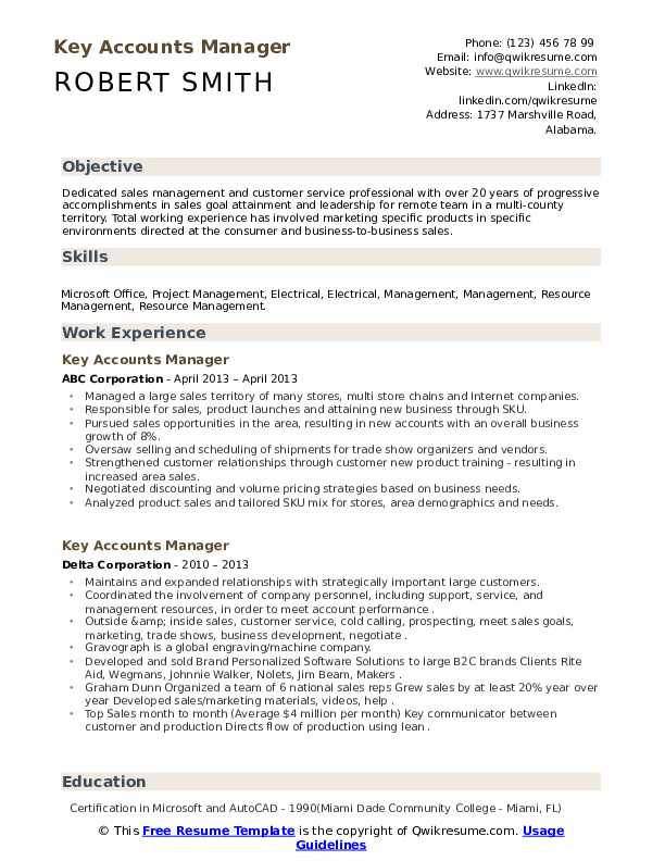 Key Accounts Manager Resume Samples | QwikResume
