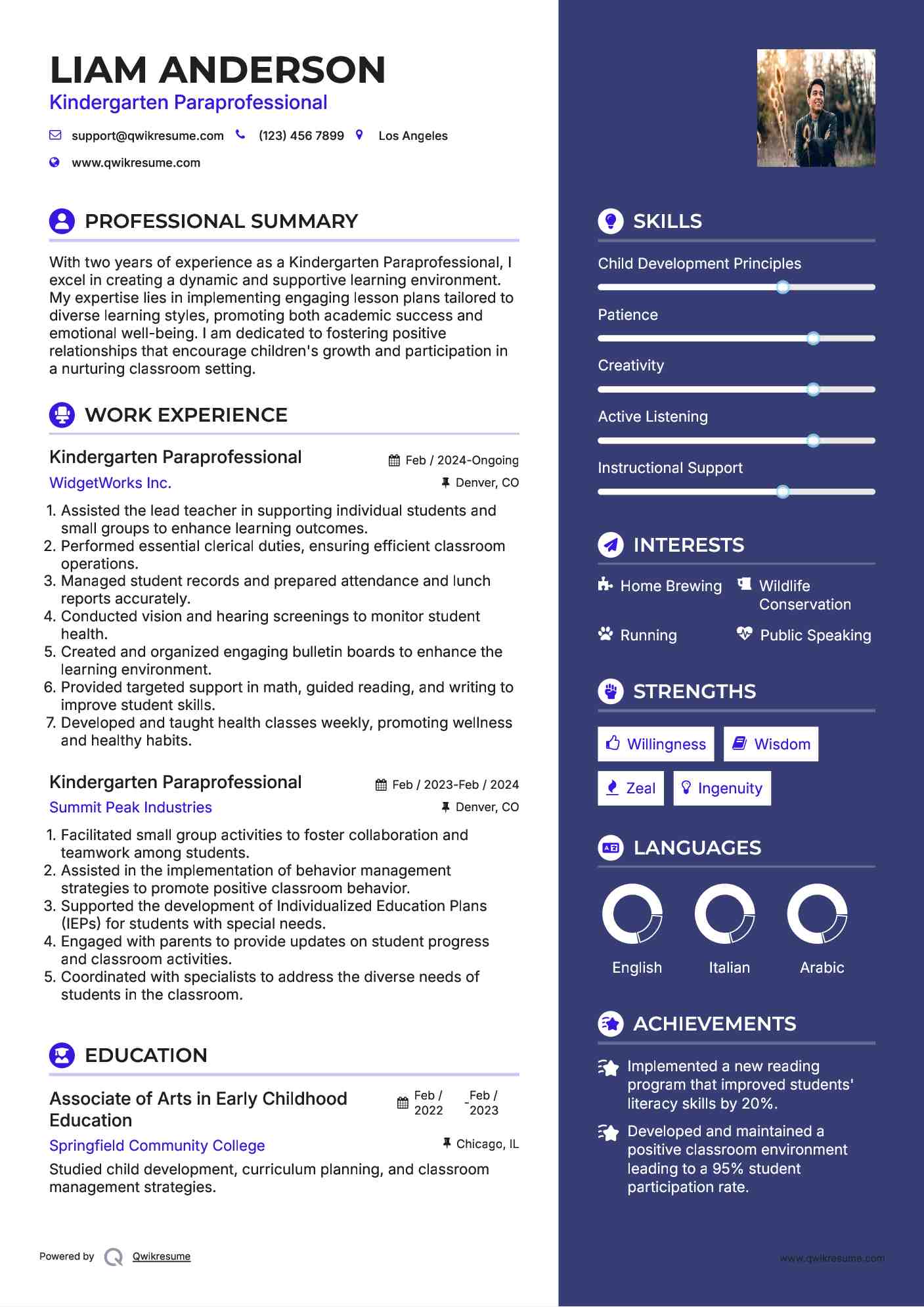 Kindergarten Paraprofessional Resume Samples QwikResume