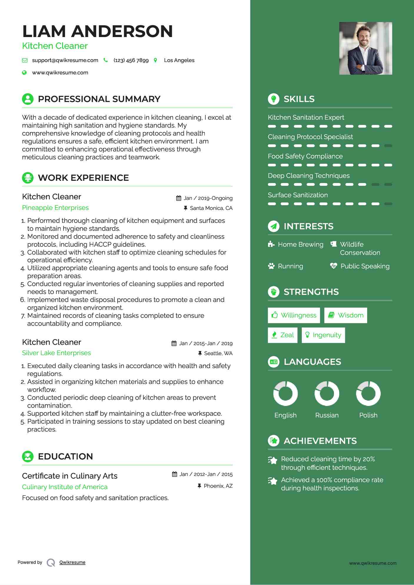 Kitchen Cleaner Resume Samples QwikResume