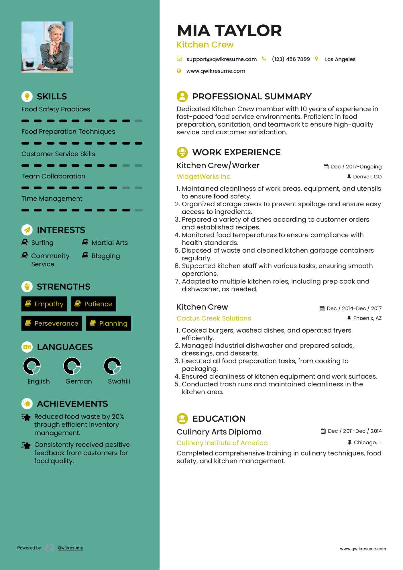 Kitchen Crew Resume Samples QwikResume Kitchen Crew Resume Samples QwikResume