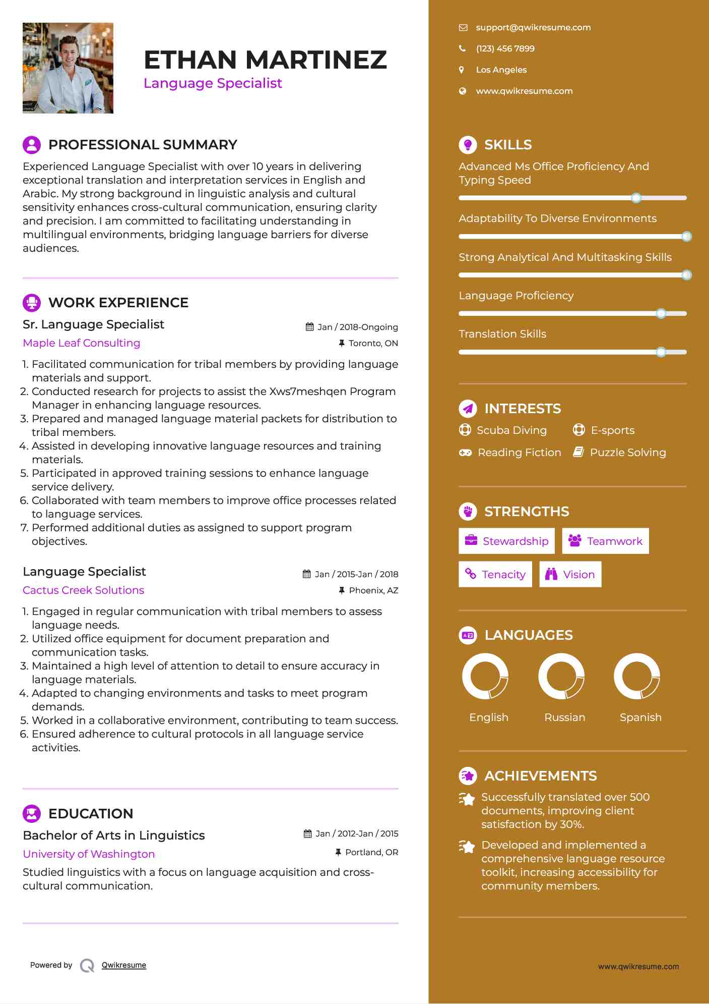 Language Specialist Resume Samples QwikResume