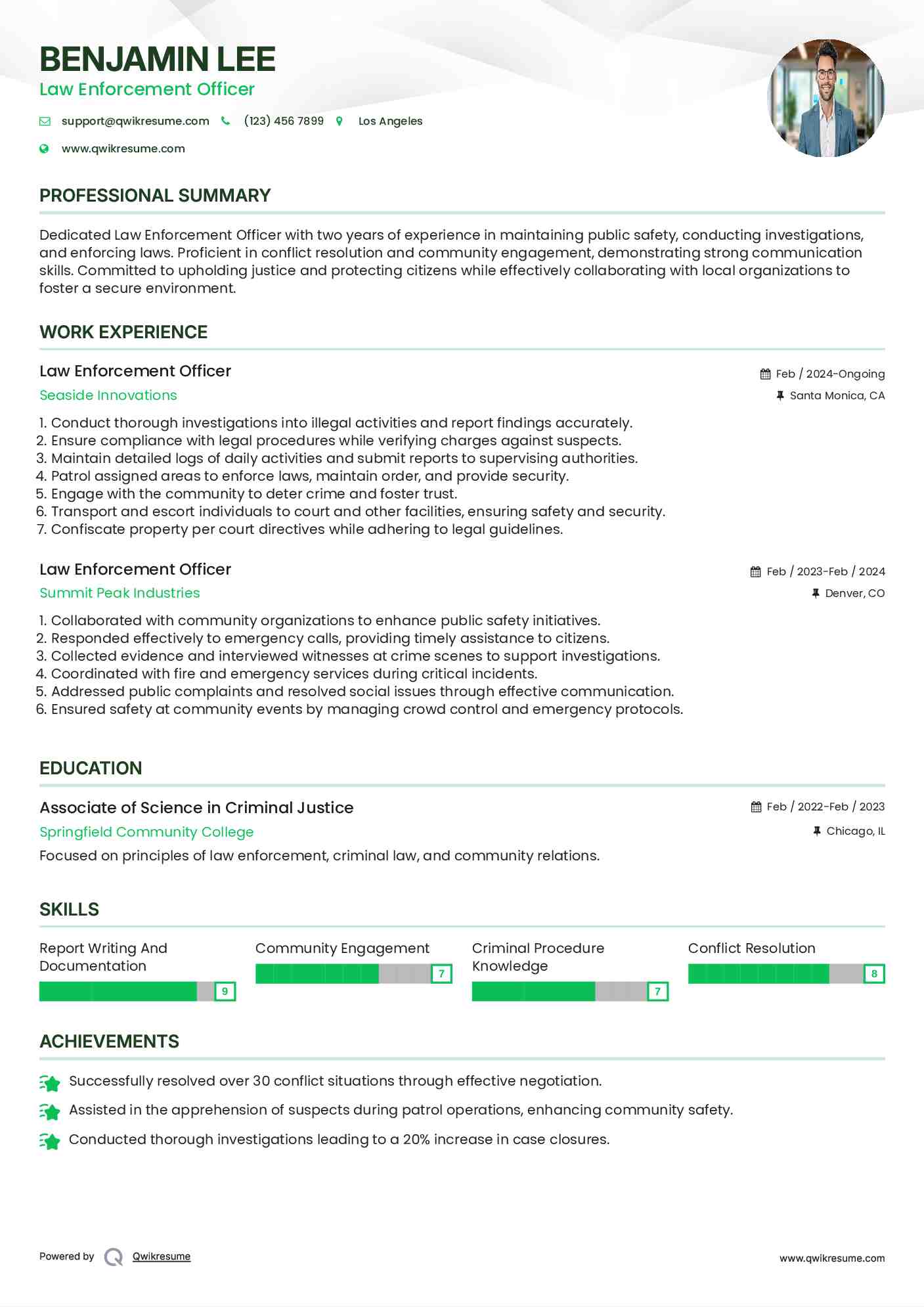 Law Enforcement Officer Resume Samples QwikResume