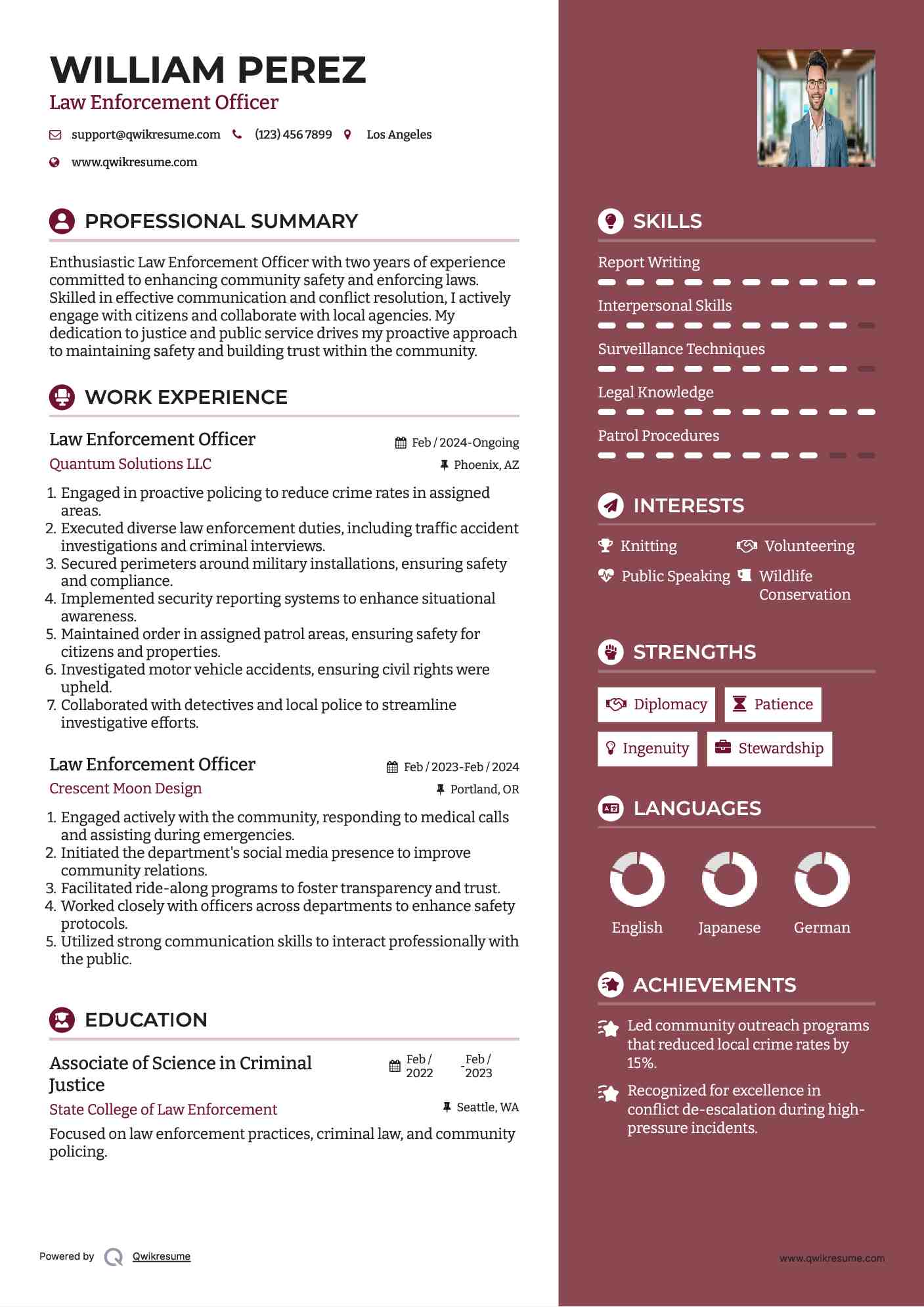 Law Enforcement Officer Resume Samples QwikResume