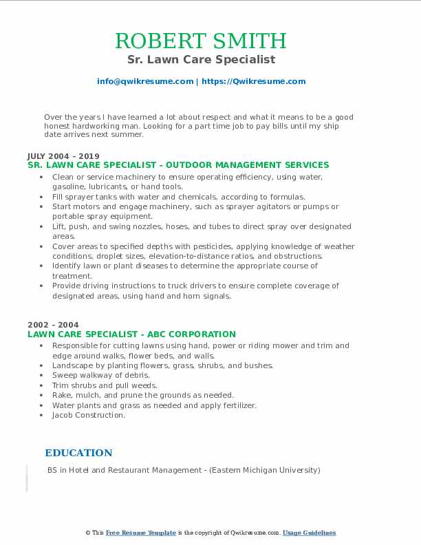 Lawn Care Specialist Resume Samples QwikResume