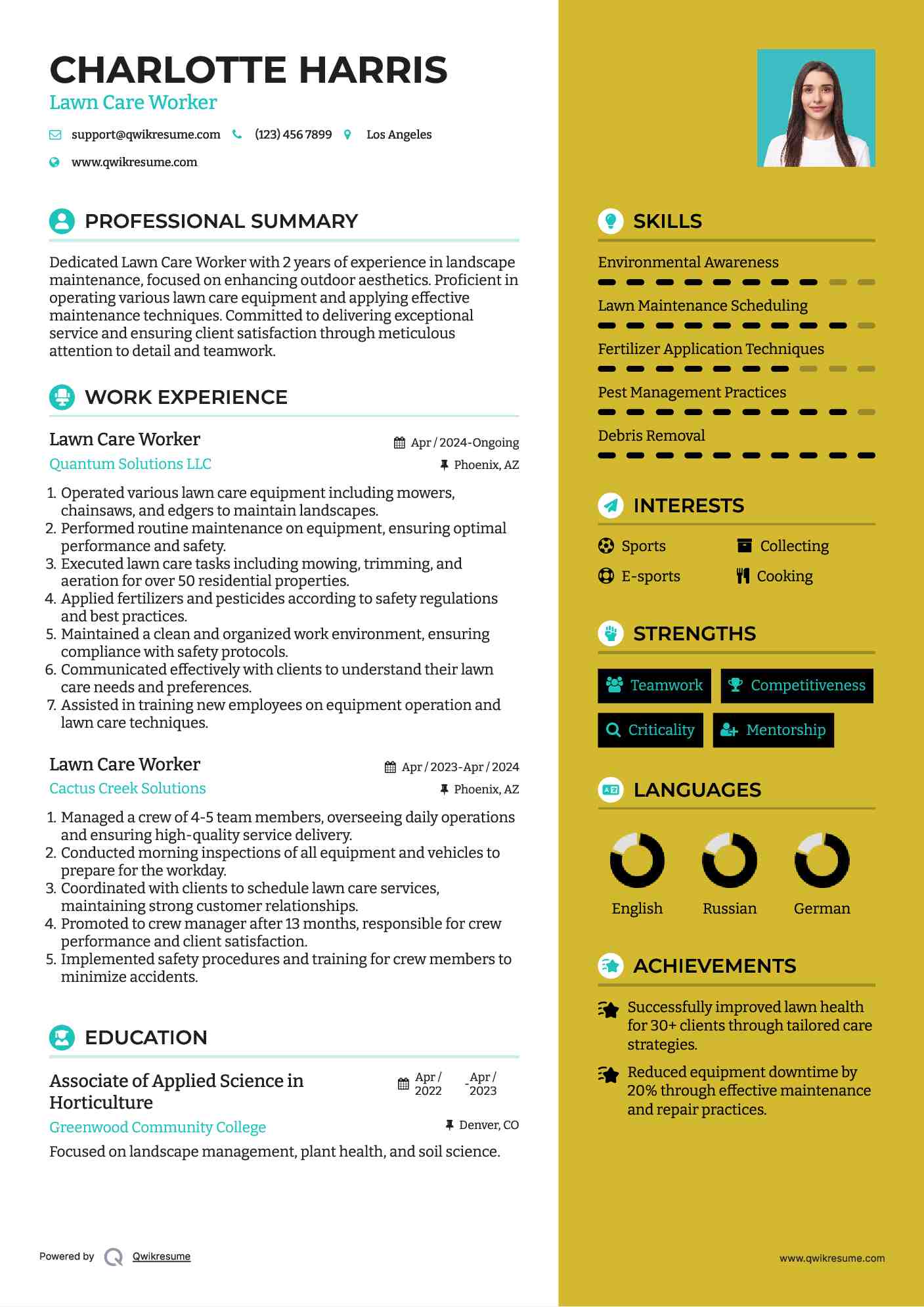 Lawn Care Resume Norikbarip