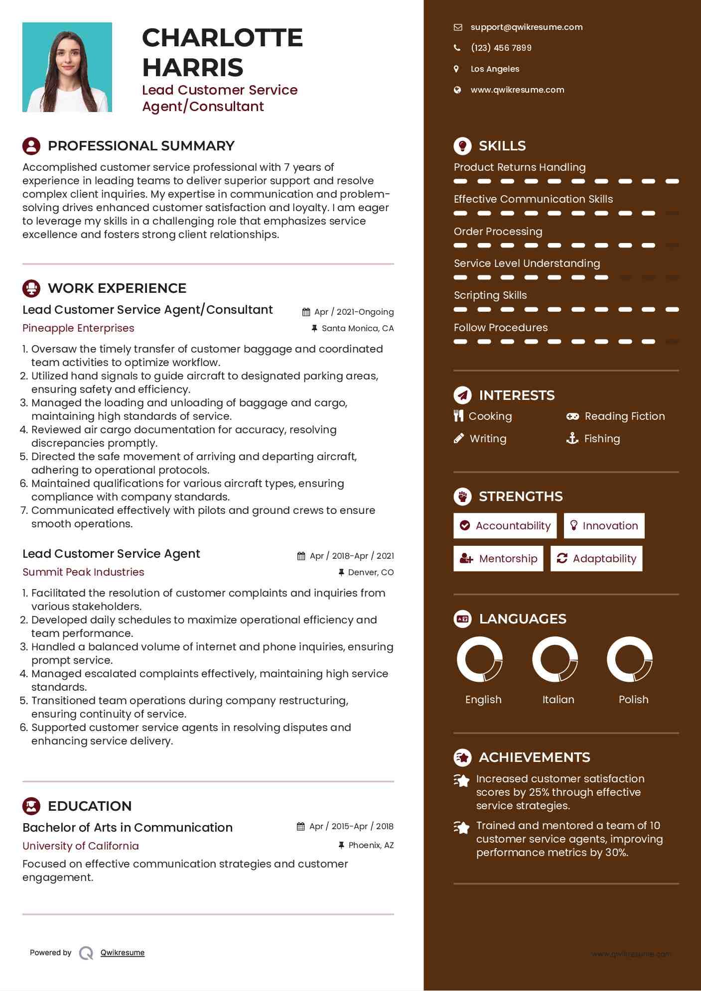 Lead Customer Service Agent Resume Samples QwikResume