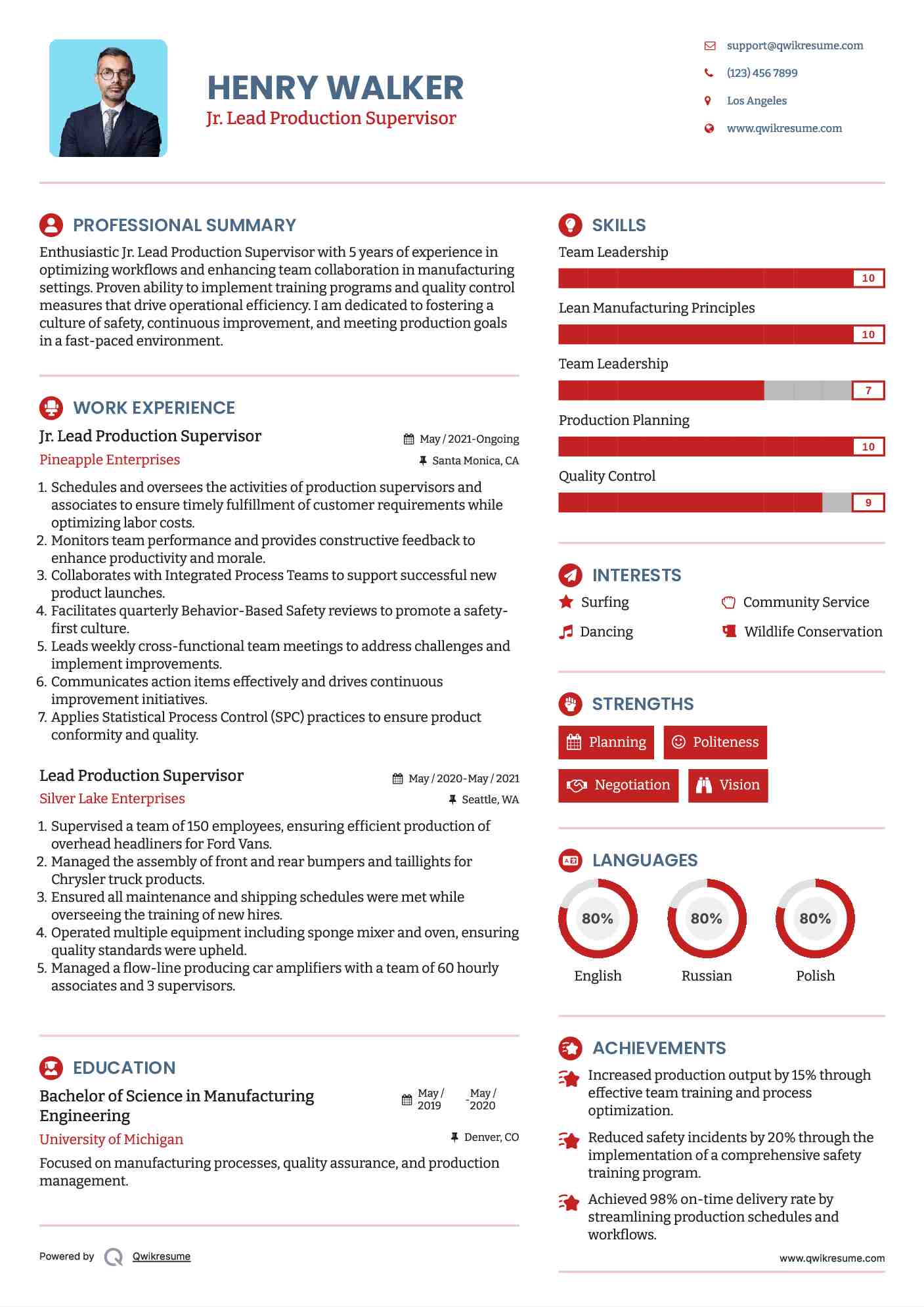 10+ Production Supervisor Resume Samples & Templates for 2025