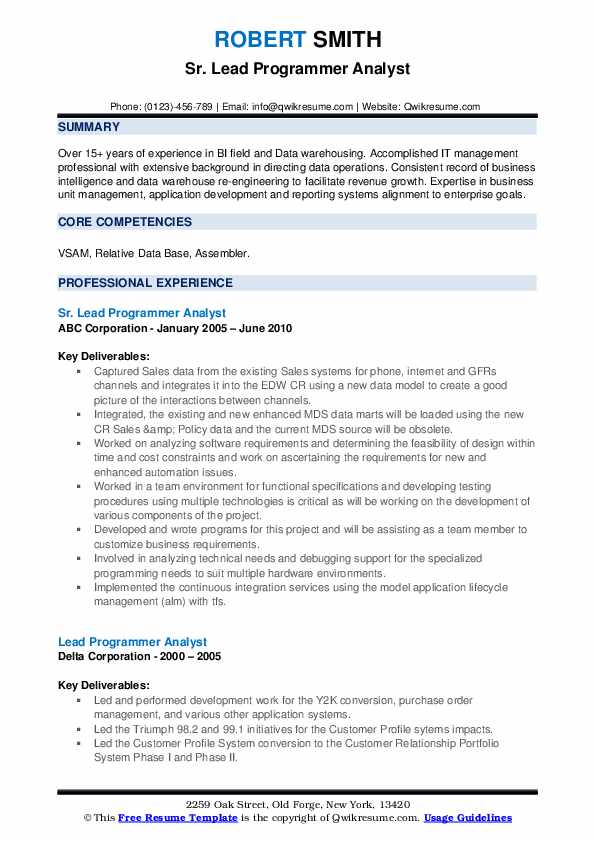 Lead Programmer Analyst Resume Samples | QwikResume