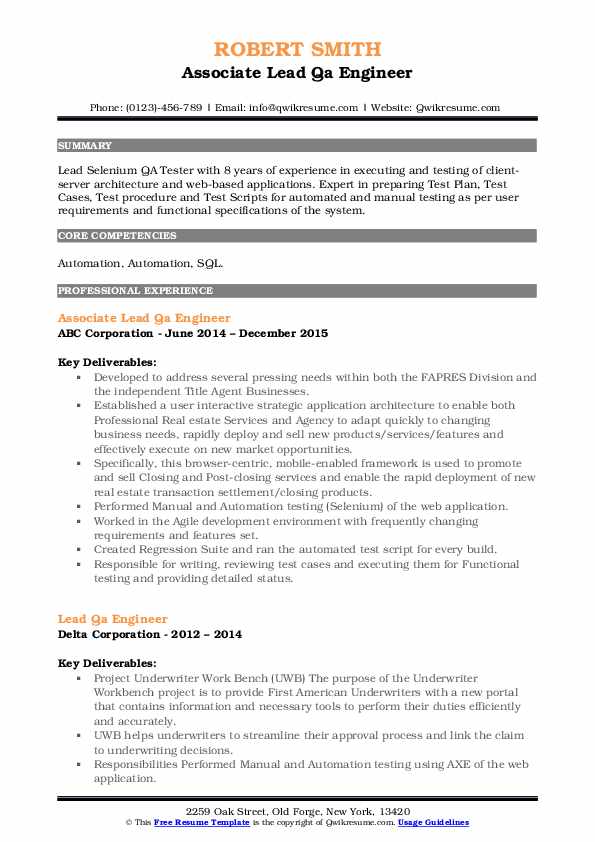 Qa Engineer Resume Template Software QA Engineer Resume Samples 