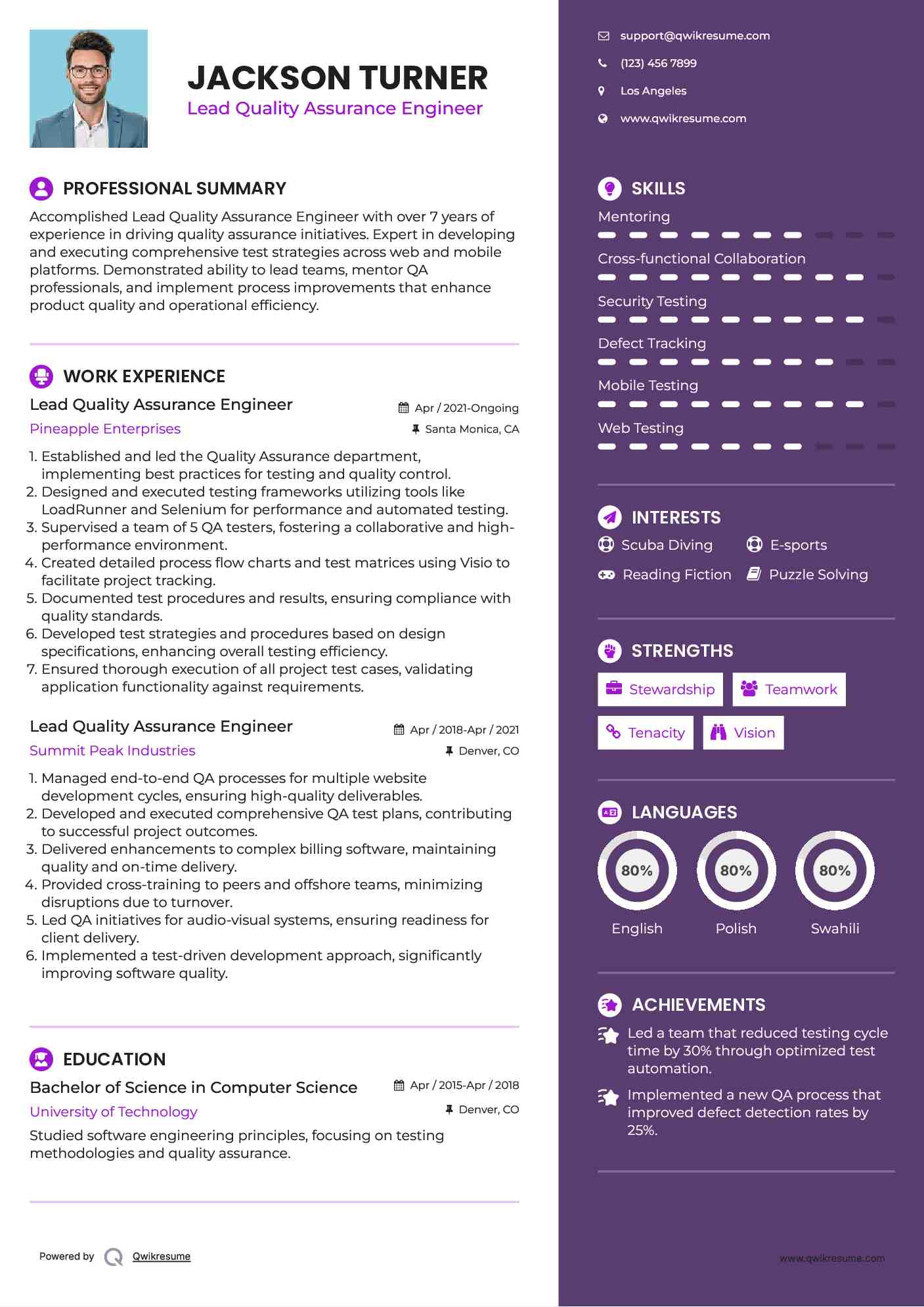 10 Lead Quality Assurance Engineer Resume Samples And Templates For 2025 