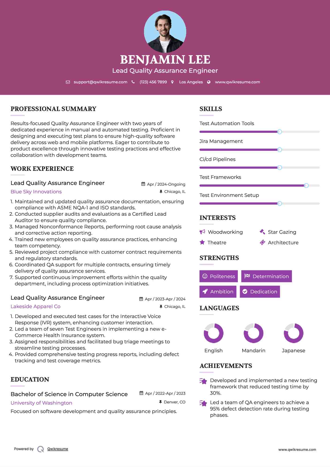 10 Lead Quality Assurance Engineer Resume Samples And Templates For 2025 