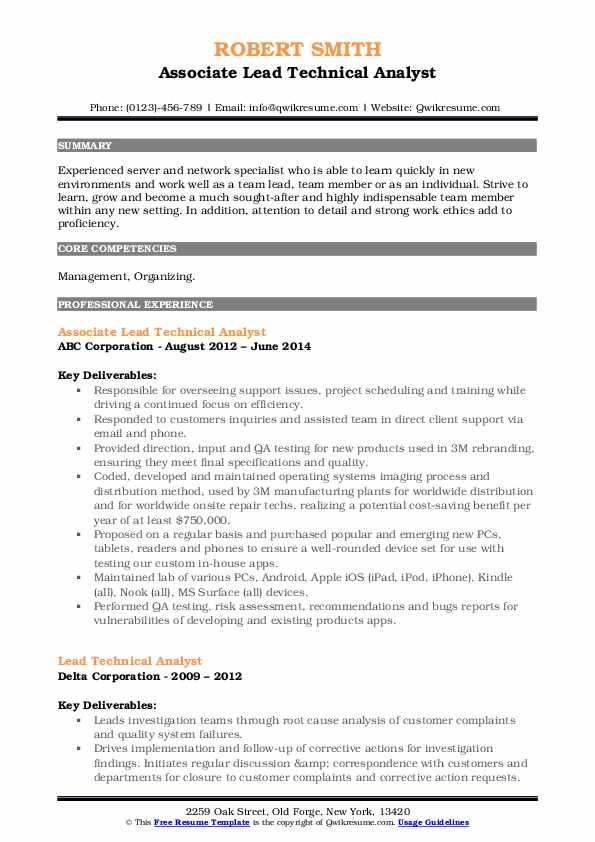 Lead Technical Analyst Resume Samples | QwikResume Lead Technical Analyst Resume Samples | QwikResume