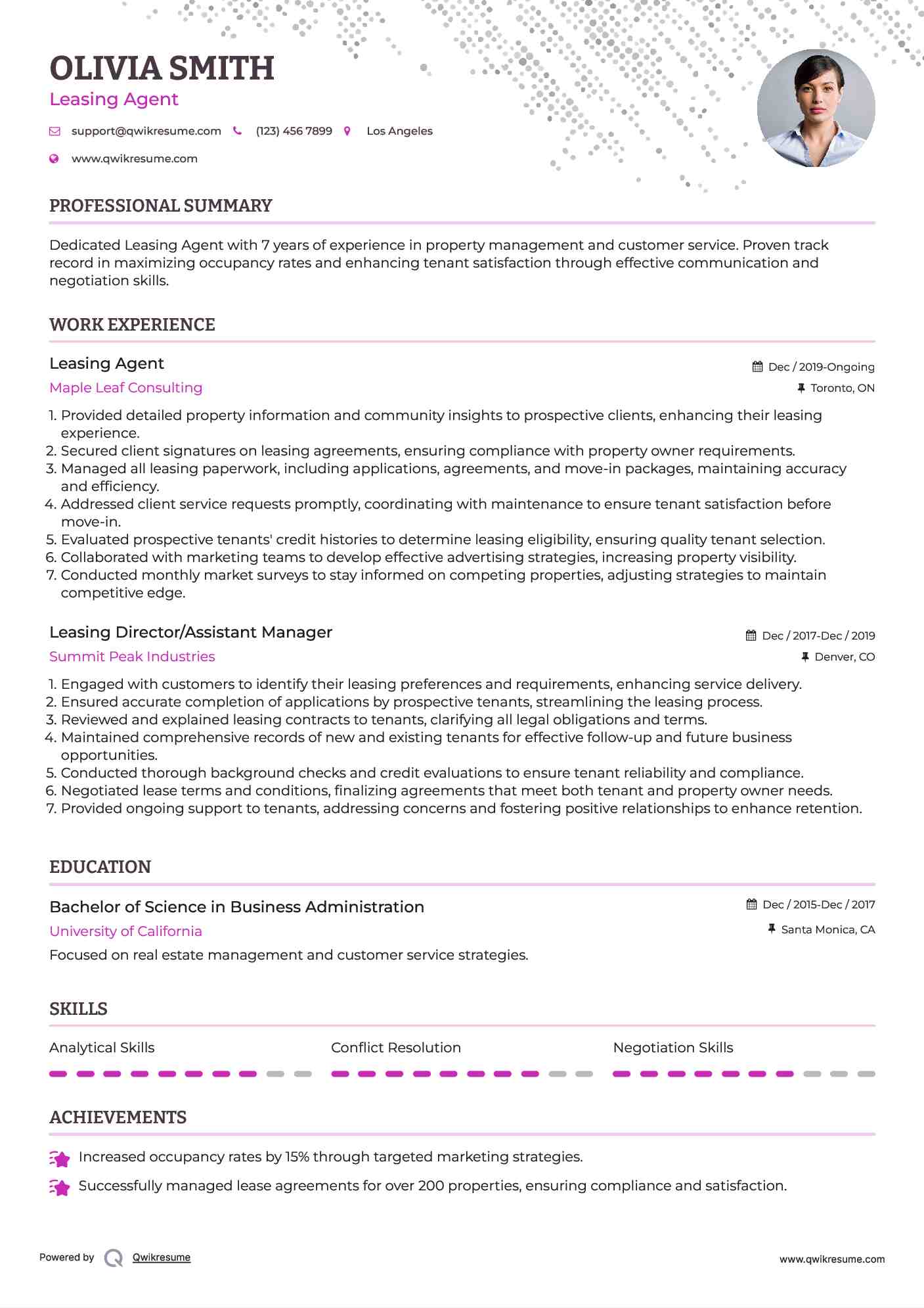 Leasing Agent Resume Samples QwikResume