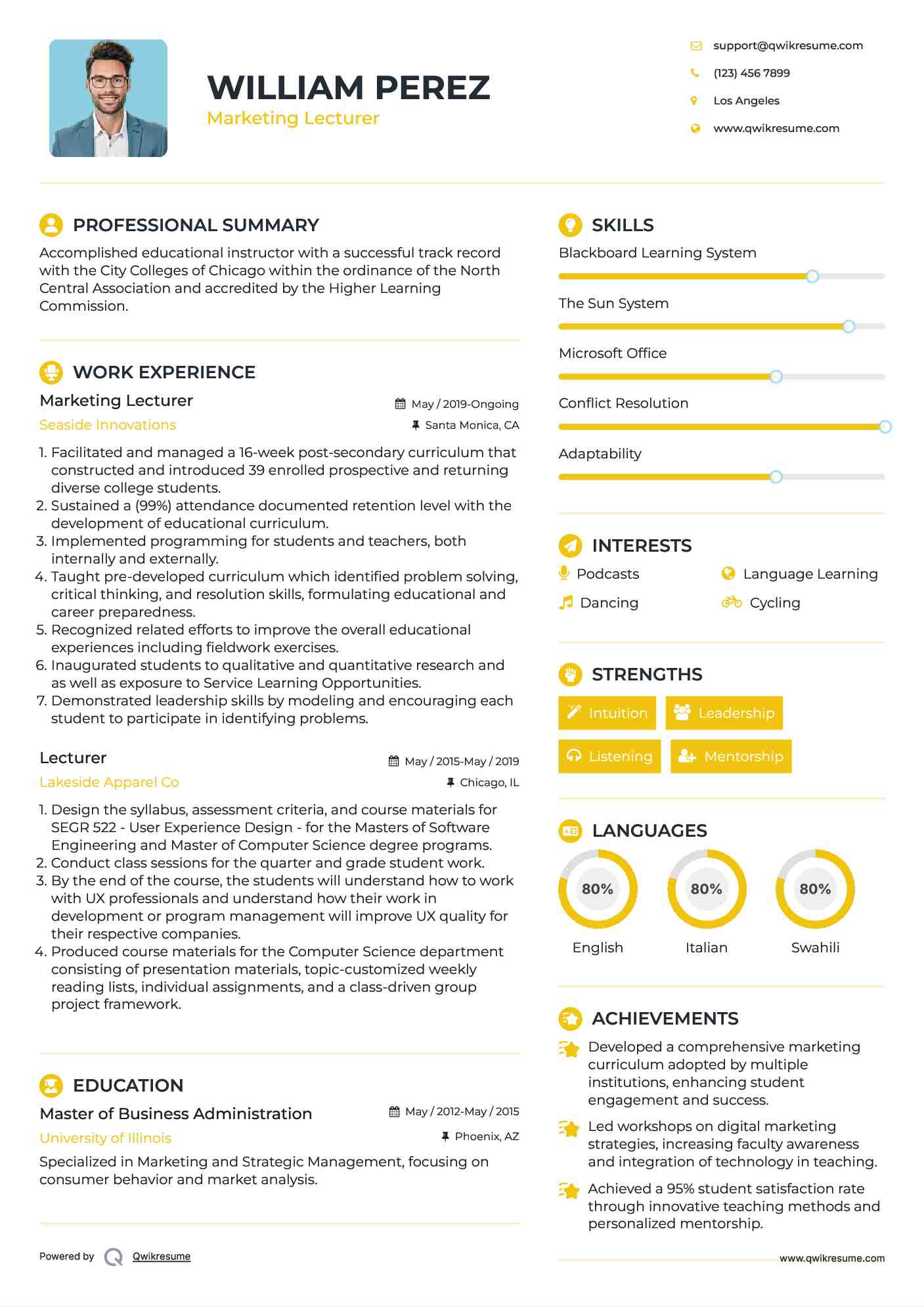 Sample Cv For Lecturer Position In University Pdf Adjunct Professor 