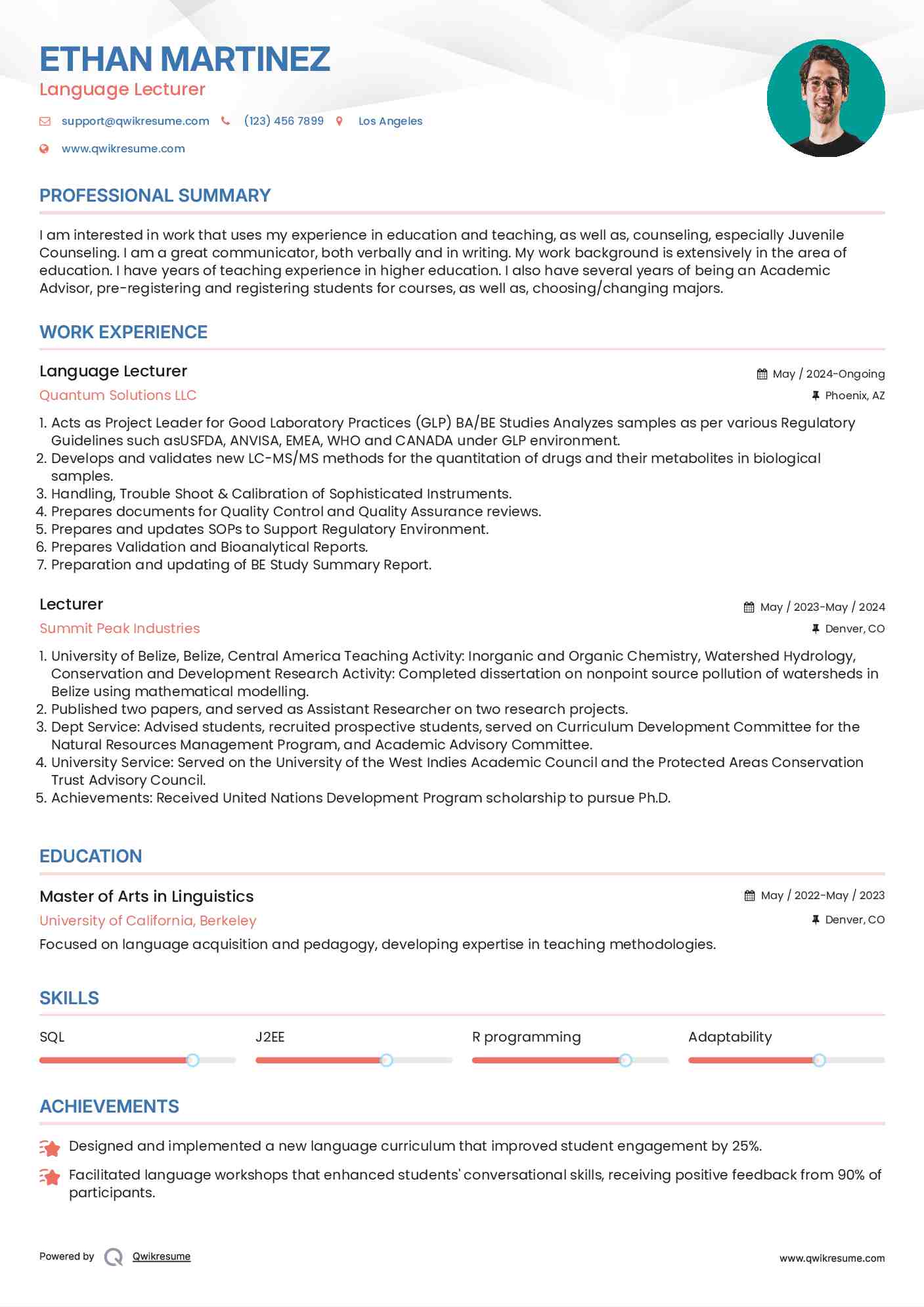 Sample Cv For Lecturer Position In University Pdf Sample Graduate Cv 