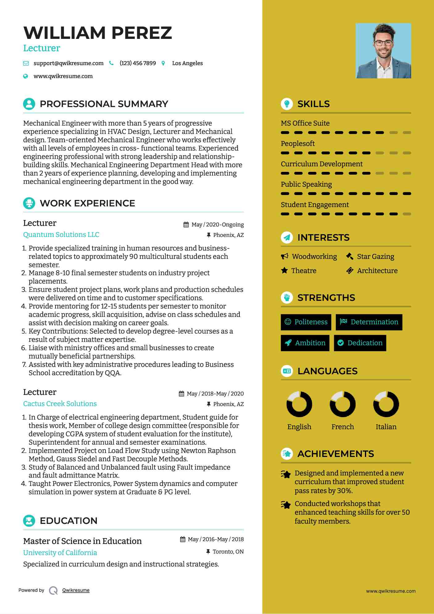 Lecturer Resume Samples QwikResume