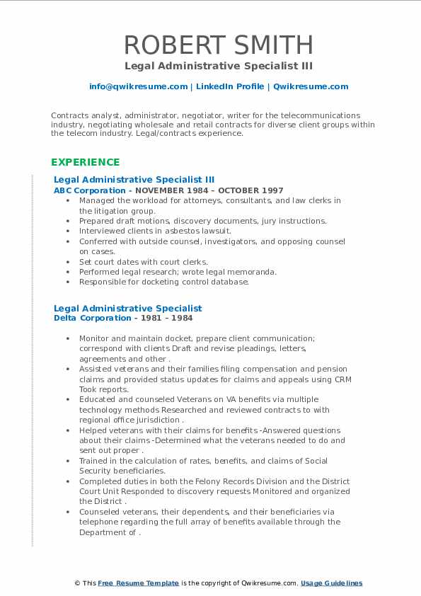 Legal Administrative Specialist Resume Samples | QwikResume