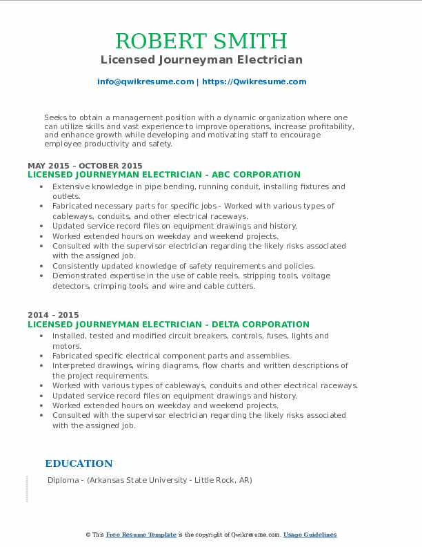Journeyman Electrician Resume Samples Qwikresume