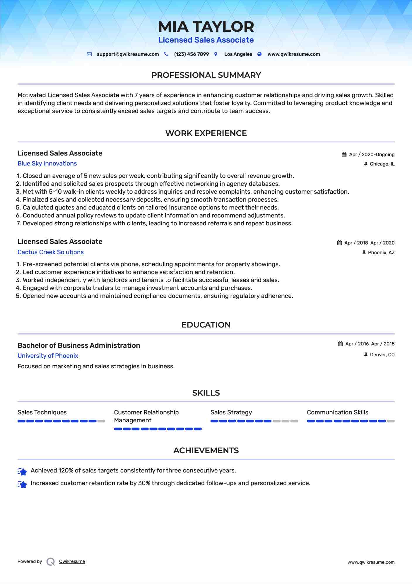 Sales Associate Resume Samples | QwikResume