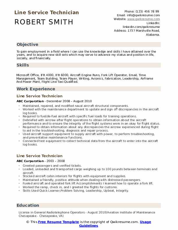 Line Service Technician Resume Samples | QwikResume