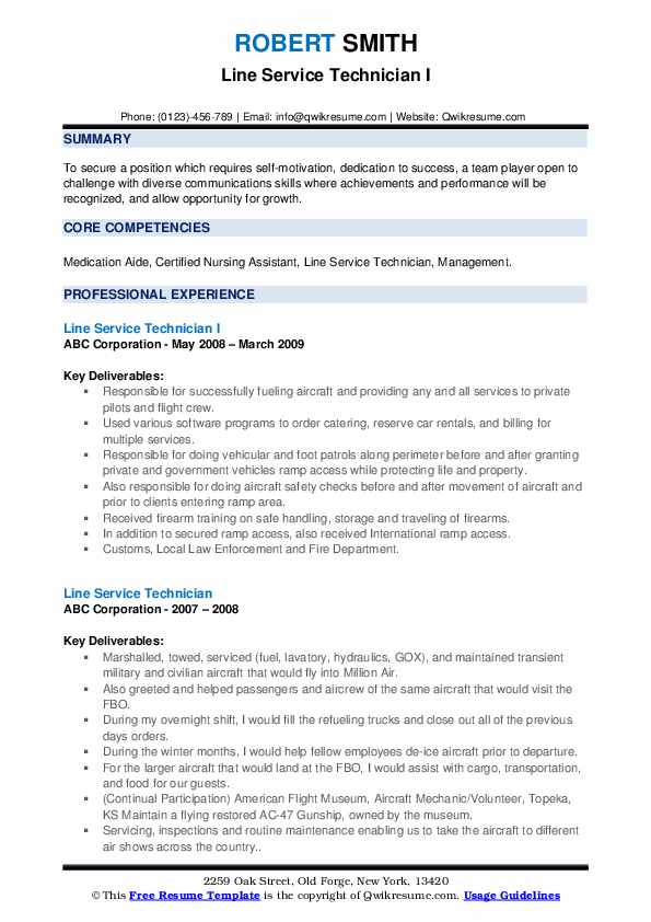 Line Service Technician Resume Samples | QwikResume