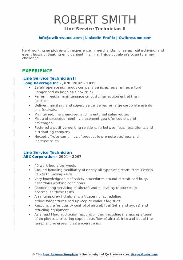 Line Service Technician Resume Samples | QwikResume