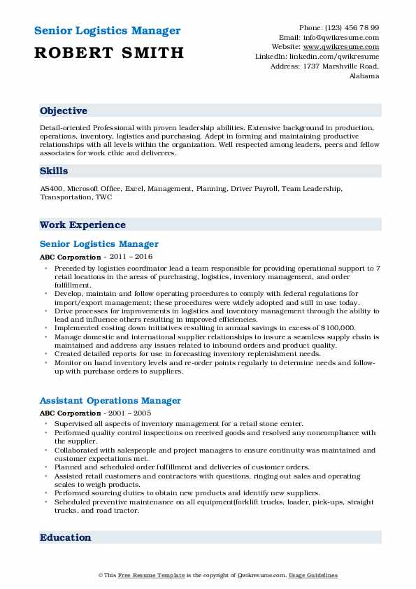 Logistics Manager Resume Samples QwikResume