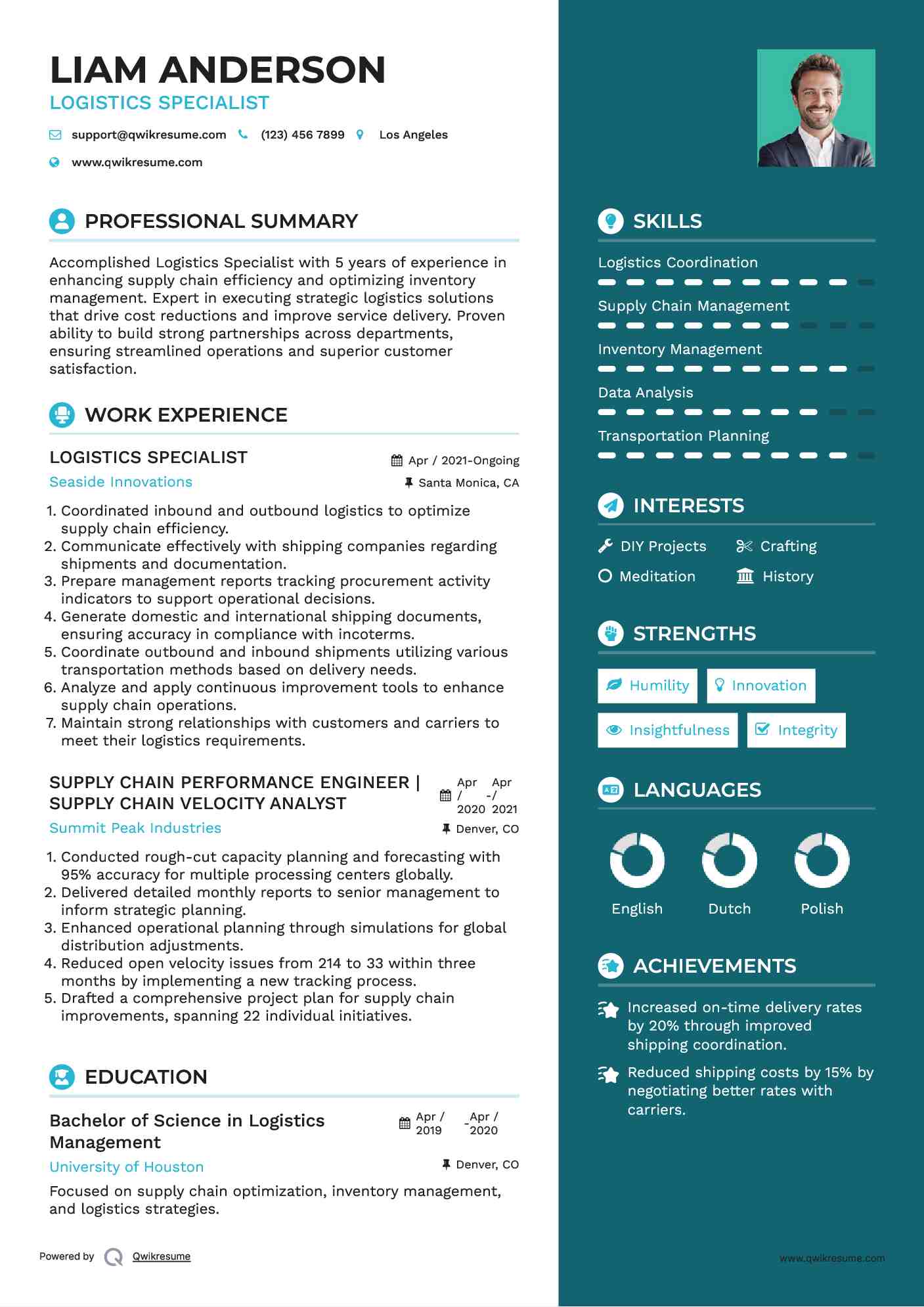 Logistics Manager Resume Logistics Resume Samples Examples And Tips