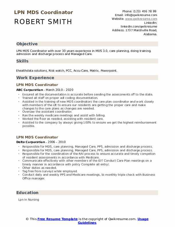 LPN MDS Coordinator Resume Samples | QwikResume