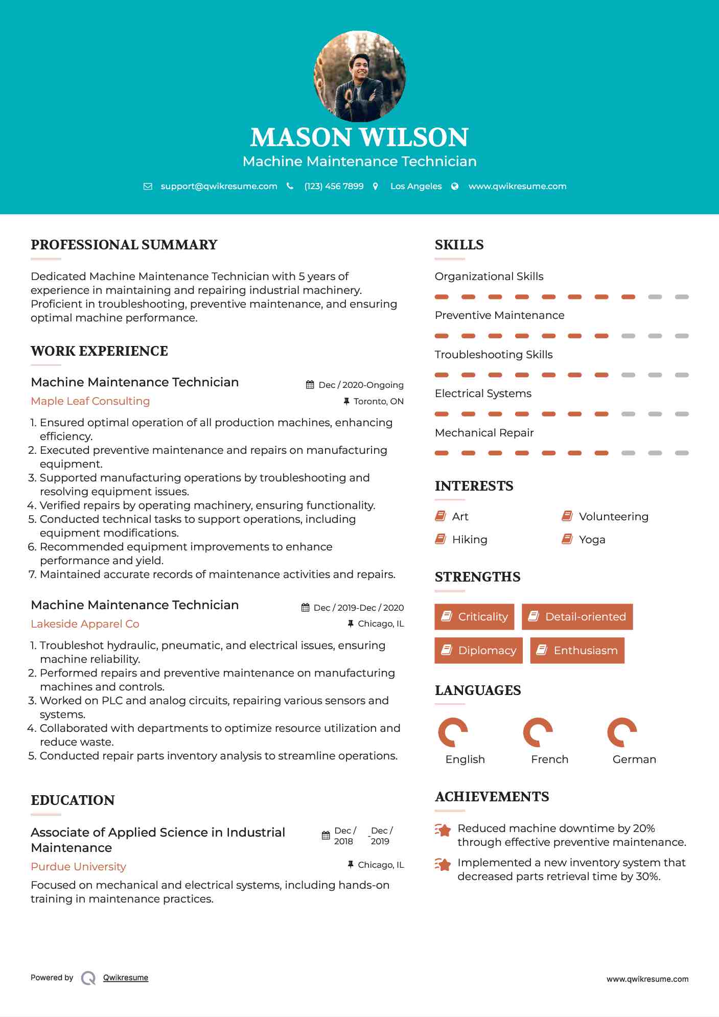 Machine Maintenance Technician Resume Samples QwikResume