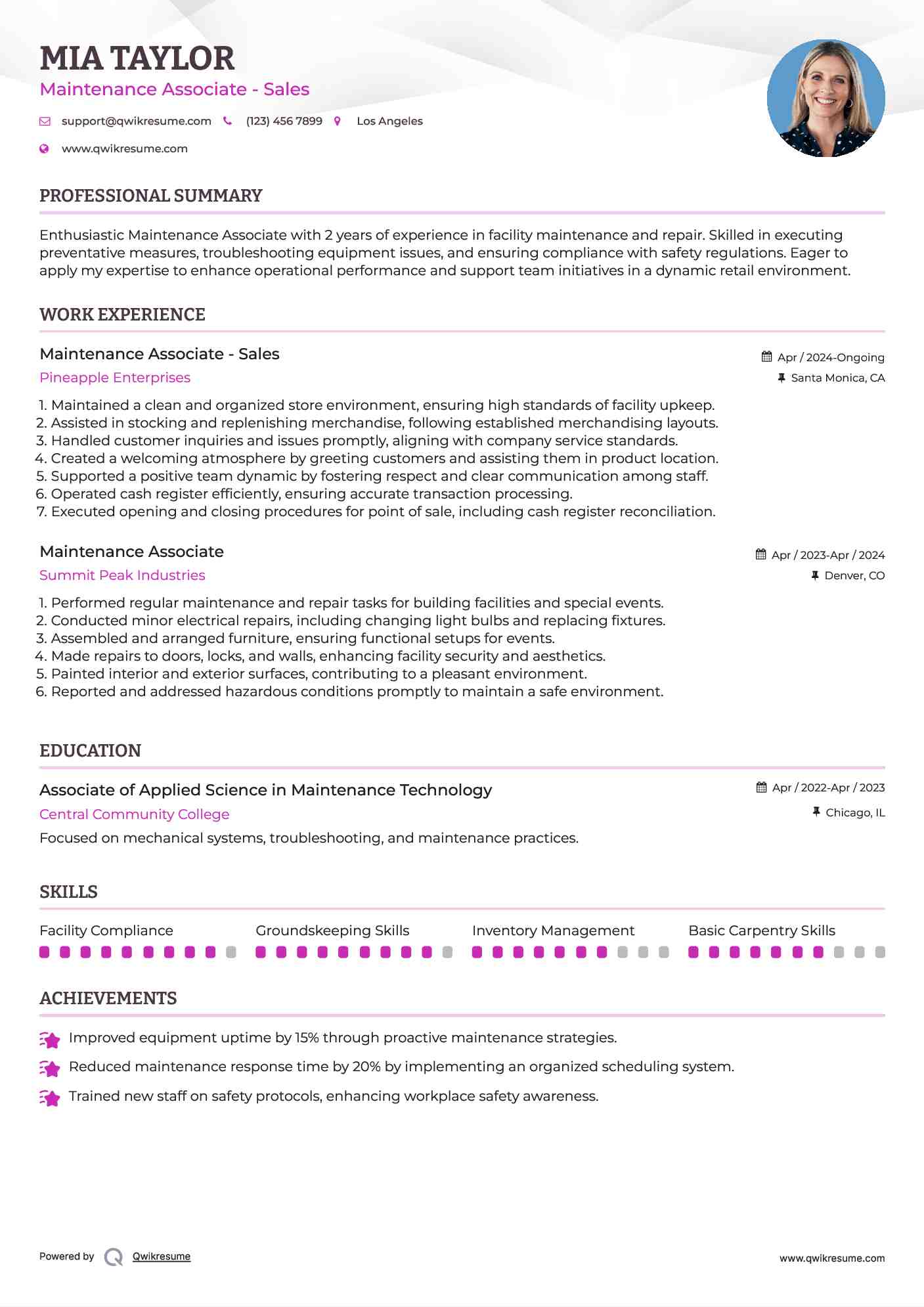 Maintenance Associate Resume Samples QwikResume maintenance-associate-resume-samples-qwikresume